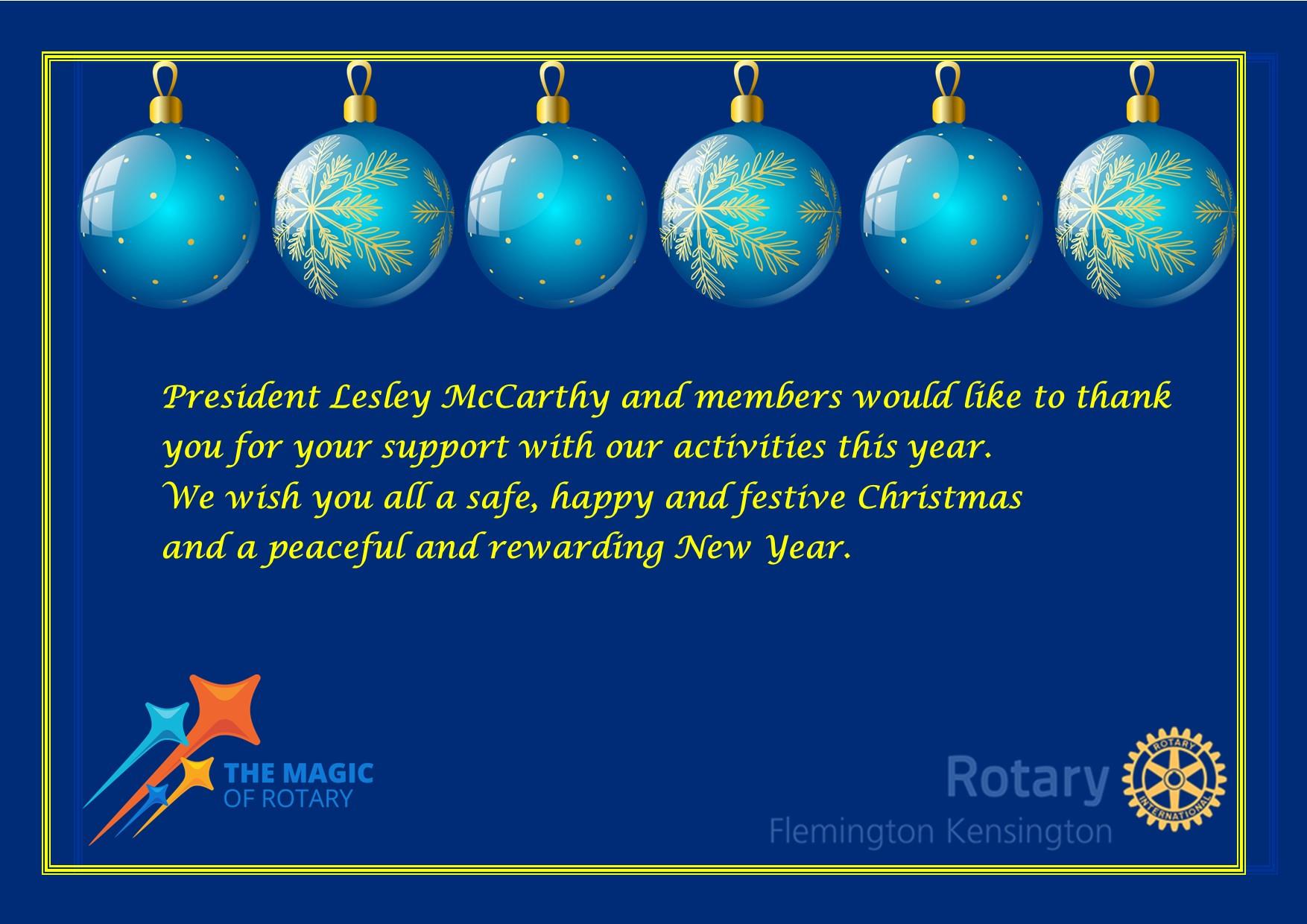 Merry Christmas and a Happy New Year | Rotary Club of Flemington Kensington